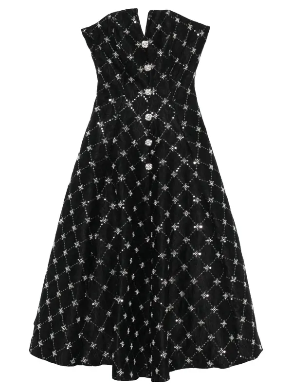 NISSA Embroidered Jacquard Midi Dress - Black