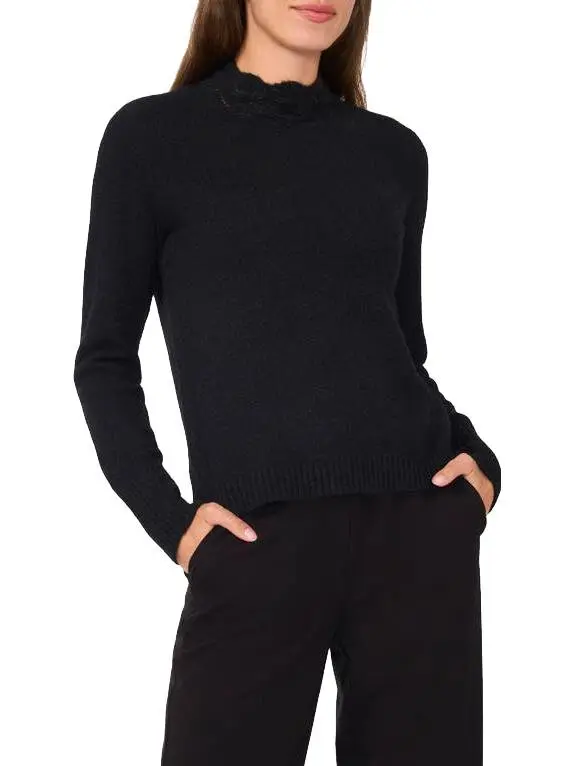 Halogen Pointelle Mock Neck Sweater - Rich Black