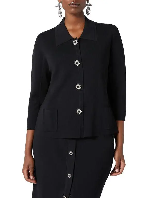 Marina Rinaldi Comune Embellished Button Cardigan - Black