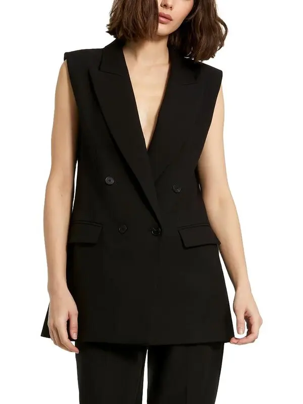 Mac Duggal Tailored Crepe Sleeveless Blazer Vest - Black