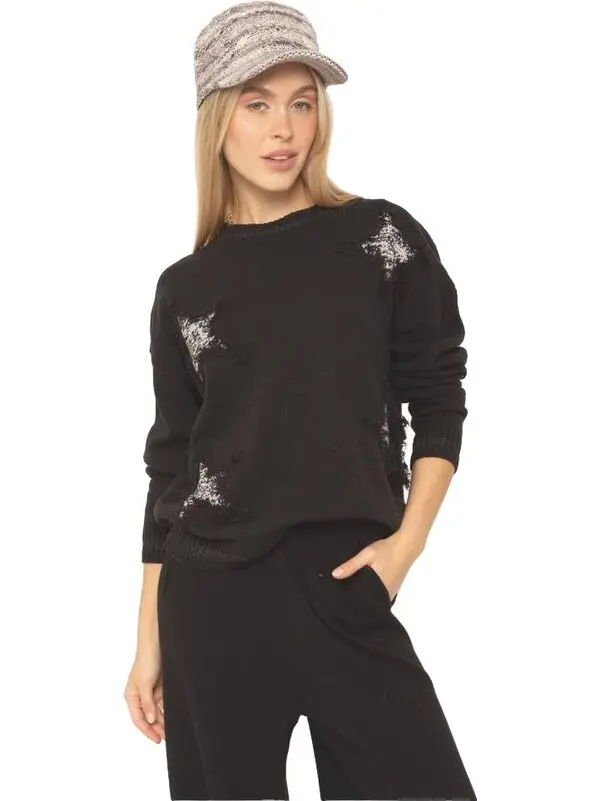 Central Park West Talullah Frayed Star Crew Pullover - Black