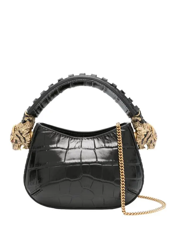 Roberto Cavalli Croc-embossed Mini Bag With Chain Strap - Black