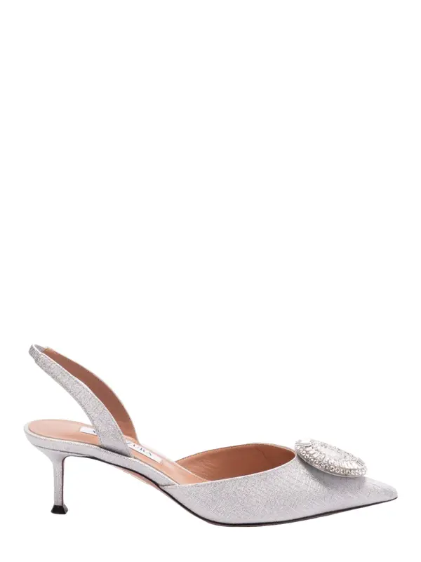 AQUAZZURA 50mm Crystal Hoop Slingback Pumps - Silver