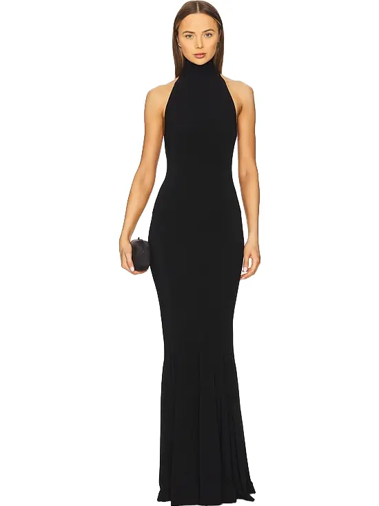 Norma Kamali Halter Fishtail Gown - Black