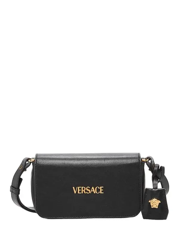 Versace Tag Mini Leather Shoulder Bag - Black Versace