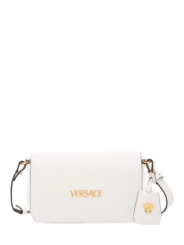 Versace Tag Mini Leather Shoulder Bag - Porcelain