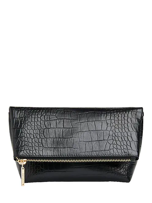 Whistles Cecilia Crocodile-embossed Leather Makeup Bag - Black