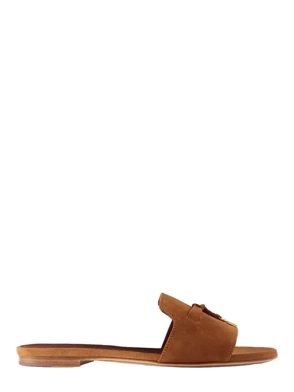 Loro Piana Summer Charms Suede Slides - Brown