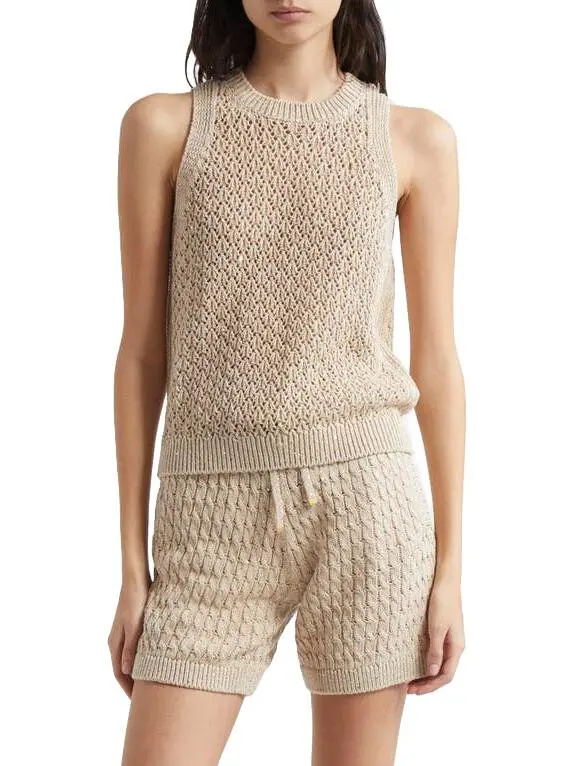 Eleventy Sequin Open Stitch Sweater Tank - Sand
