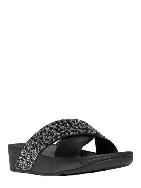 Fitflop Lulu Crystal Embellished Slide Sandal - All Black