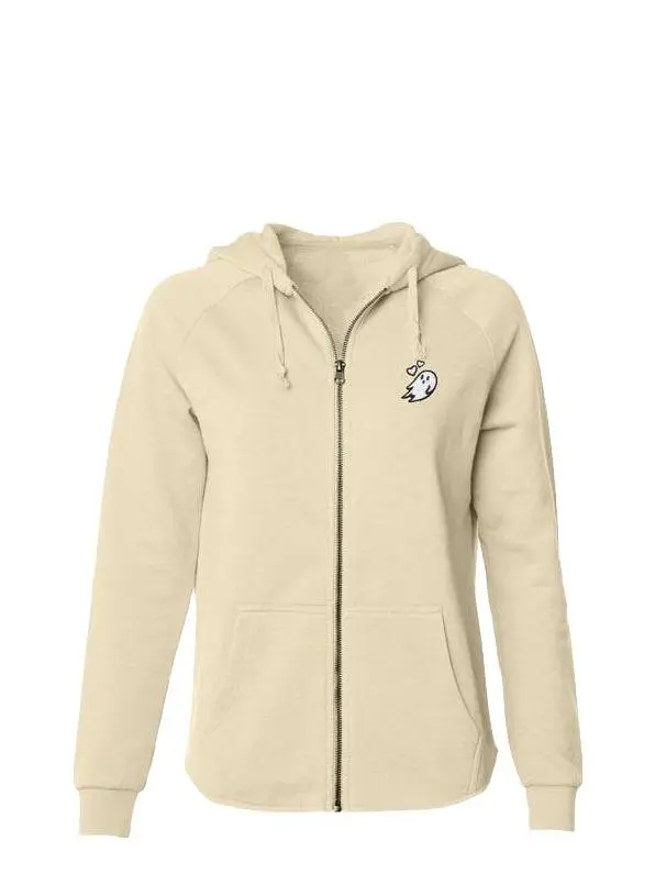 DALIX Heartly Ghost Zip Fleece Hoodie - Bone