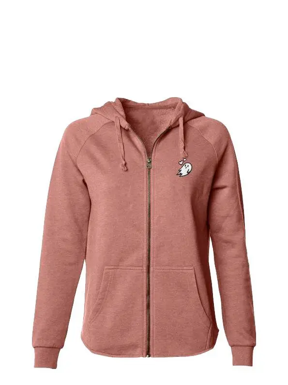 DALIX Heartly Ghost Zip Fleece Hoodie - Dusty Rose