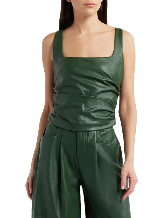 MISTRESS ROCKS Gathered Faux Leather Tank - Evergreen