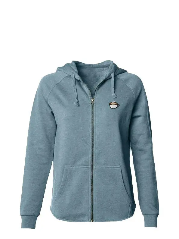 DALIX Cappuccino Zip Fleece Hoodie - Misty Blue