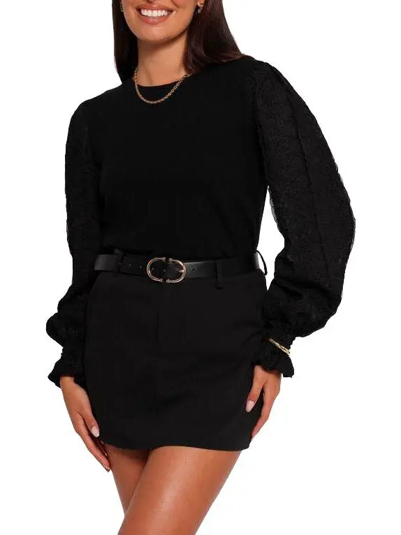 PETAL & PUP Misah Mixed Media Top - Black