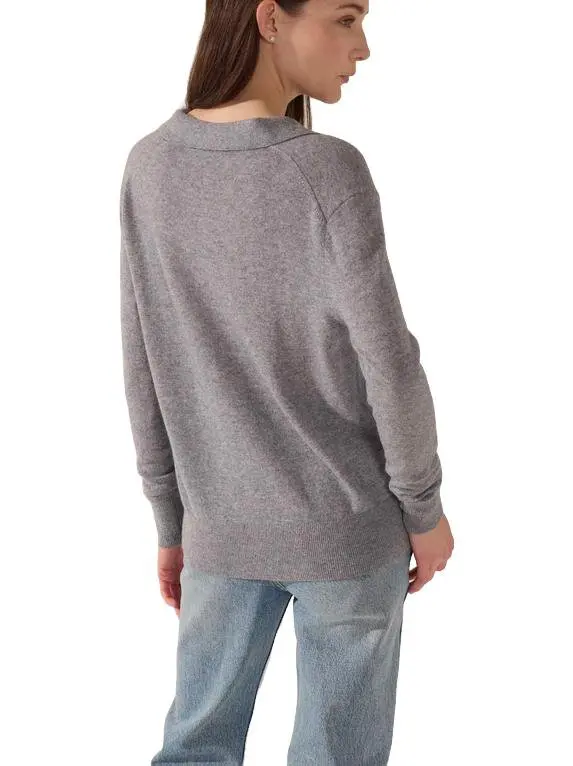 ITALIC Camila Airy Cashmere Collared Sweater - Heather Grey