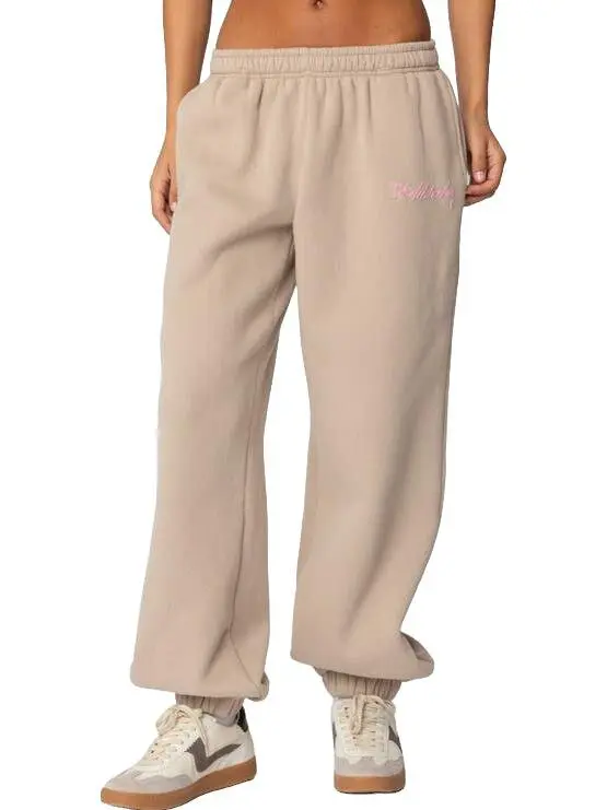 EDIKTED Sasha Bow Detail Sweatpants - Beige