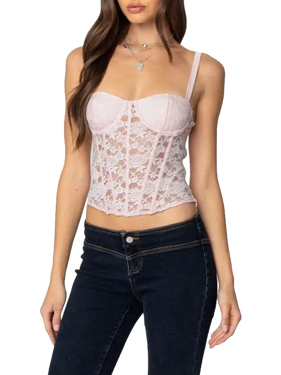 EDIKTED Lace Corset Top - Light-pink