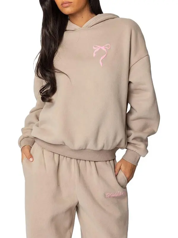 EDIKTED Sasha Bow Detail Hoodie - Beige