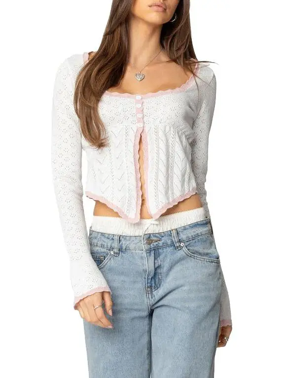 EDIKTED Abbie Pointelle Stitch Top - White