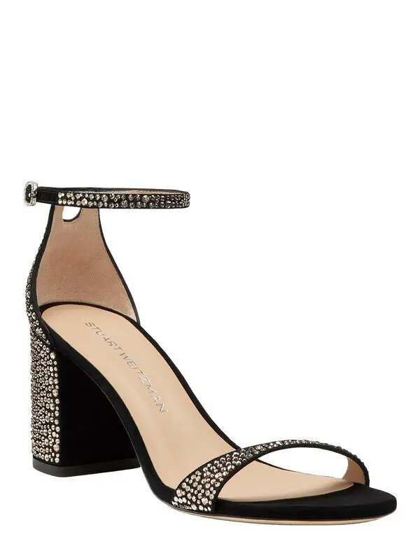 STUART WEITZMAN Nudist Shine Block 75 Sandal - Jet Hematite/ Black