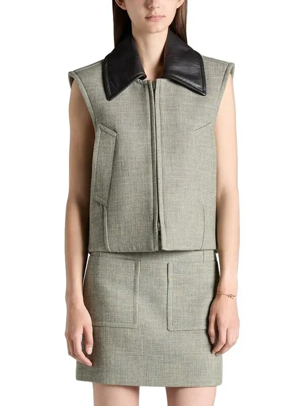 Bottega Veneta Mélange Vest With Removable Leather Collar - Green/fennel/white