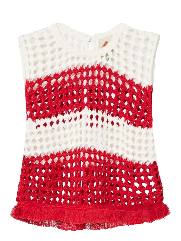 Farm Rio Striped Crochet Cotton Vest - Red