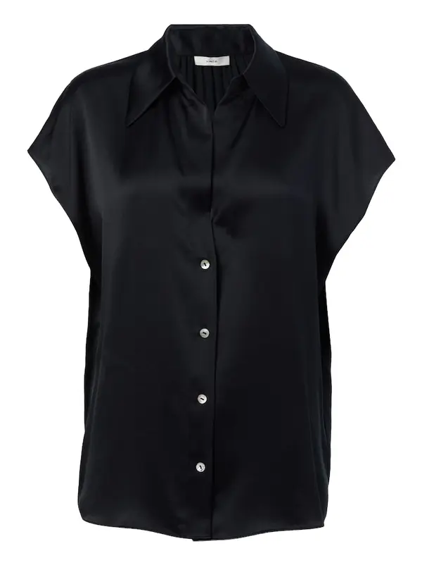 Vince Ruched Silk Satin Top - Black
