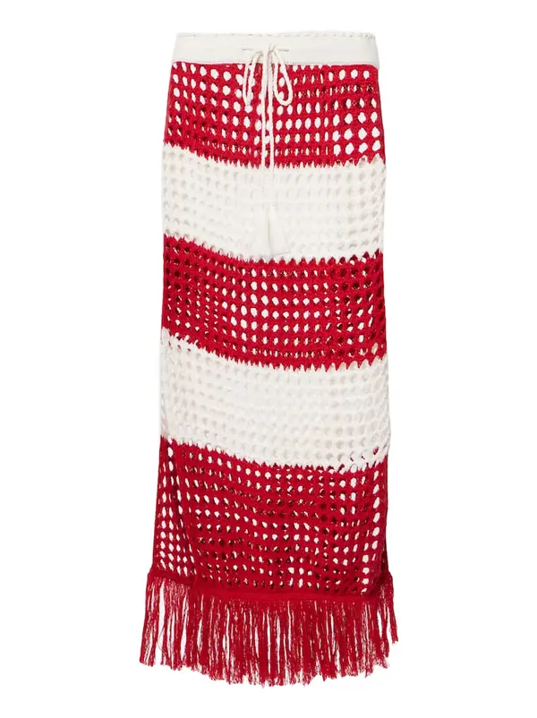 Farm Rio Striped Crochet Cotton Maxi Skirt - Red