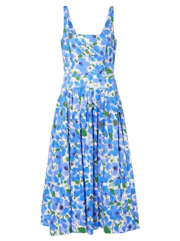 Carolina Herrera Floral Cotton-blend Midi Dress - Blue