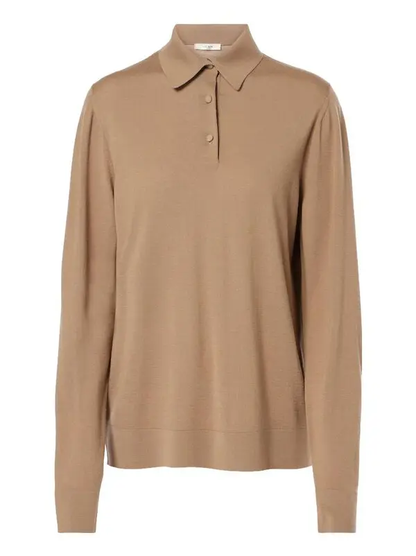 THE ROW Ipanelli Wool Jersey Polo Sweater - Beige