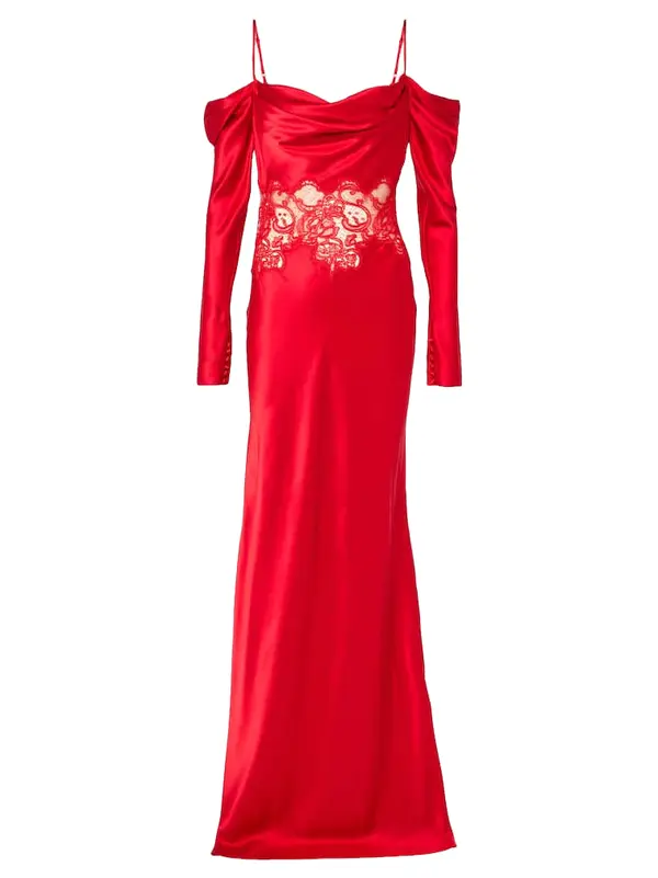 Rebecca Vallance Rubia Lace-trimmed Gown - Red