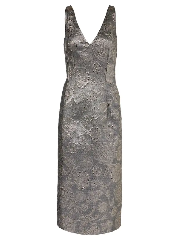 TOTÊME Floral Brocade Midi Dress - Silver