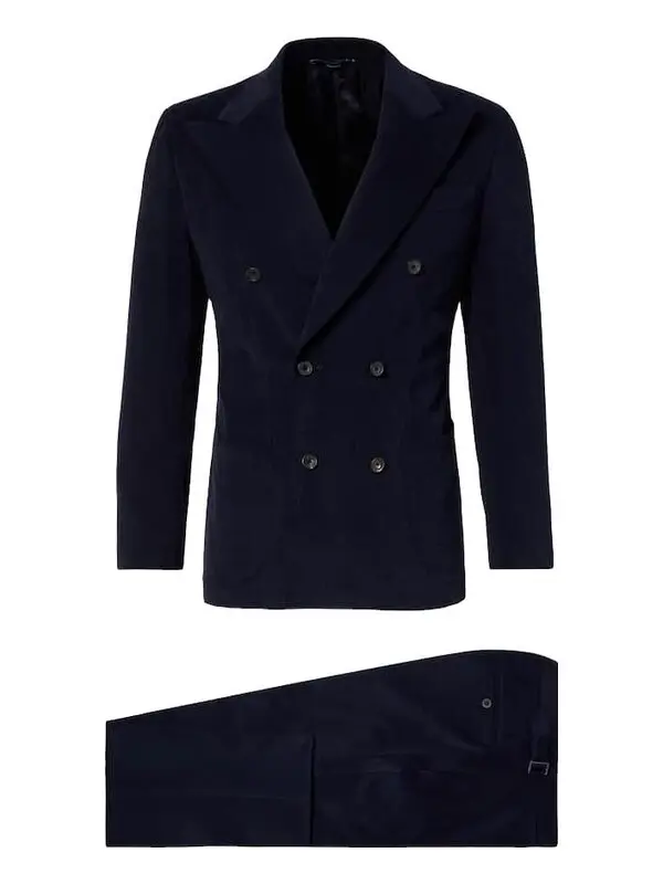 Thom Sweeney Double-breasted Brushed Cotton Suit - Blue