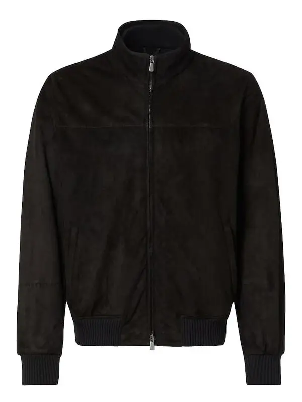 Thom Sweeney Suede Bomber Jacket - Black