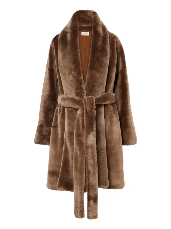 THE ROW Lucja Shearling Wrap Coat - Brown