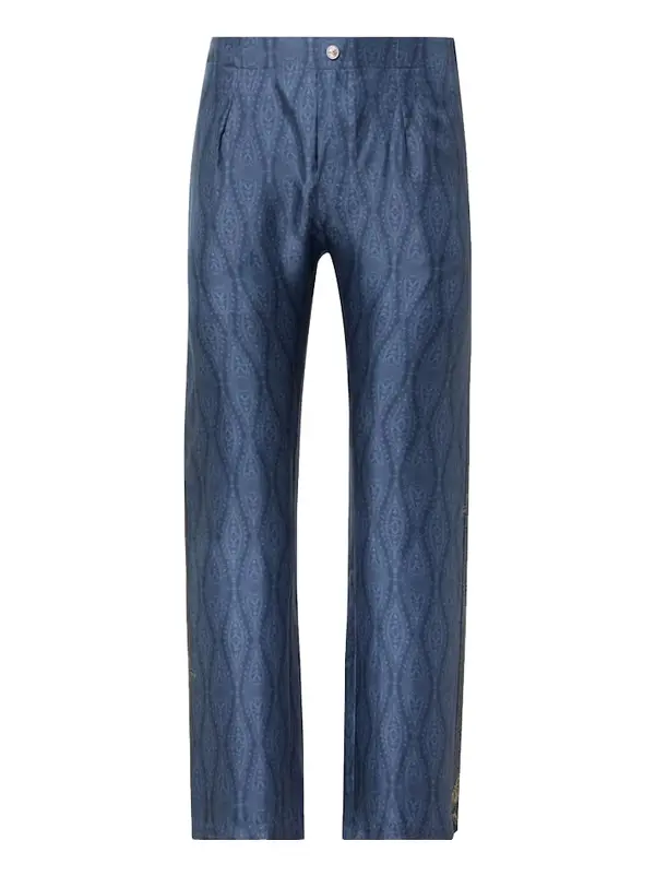 Etro Paisley Silk Straight Pants - Blue