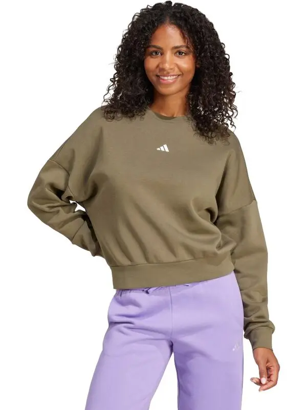 Adidas Essentials Small Logo Feelcozy Sweatshirt - Olive Strata / White