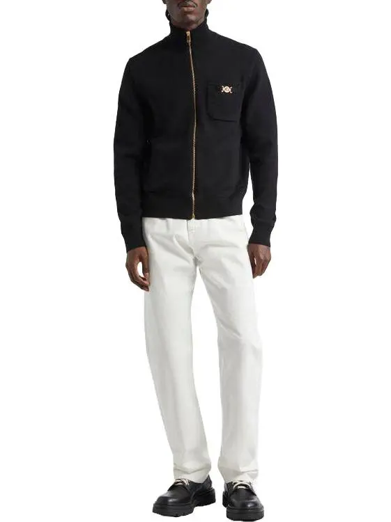 Versace Medusa Biggie Cotton & Cashmere Blend Zip Cardigan - Black