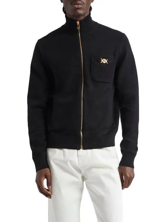 Versace Medusa Biggie Cotton & Cashmere Blend Zip Cardigan - Black