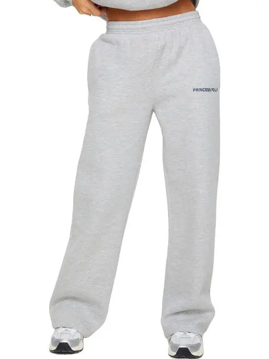 Princess Polly Logo Straight Leg Track Pants - Grey