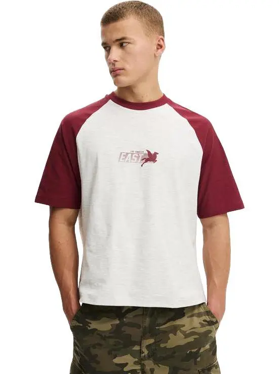 COTTON ON Cropped Fit Graphic T-shirt - White Marle  Burgundy East
