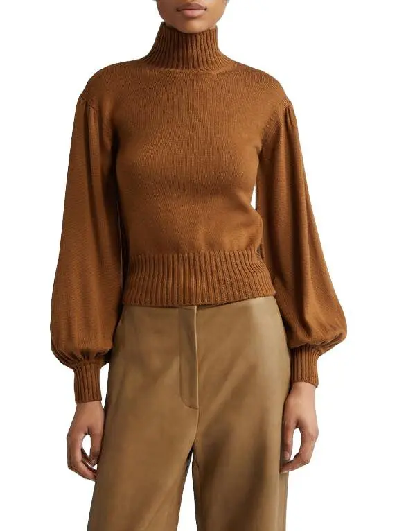 Max Mara Acume Crop Virgin Wool Turtleneck Sweater - Tobacco