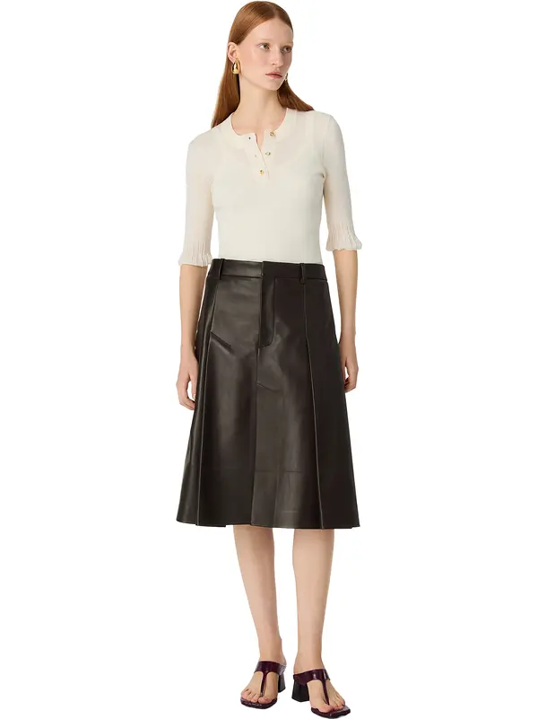 Bottega Veneta Leather Pleated Midi Skirt - Kale