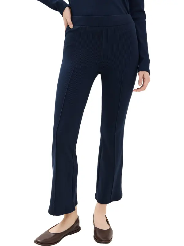 Donni. Ribbed Knit Kick Flare Pants - Navy