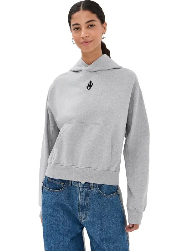 JW Anderson Anchor Embroidery Cropped Hoodie - Grey Melange