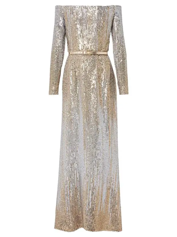 Elie Saab Sequined Off-shoulder Gown - Gold