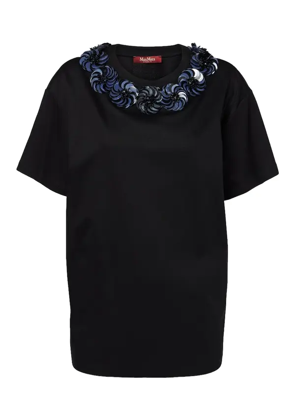 Max Mara Gennaio Embellished Jersey Top - Black