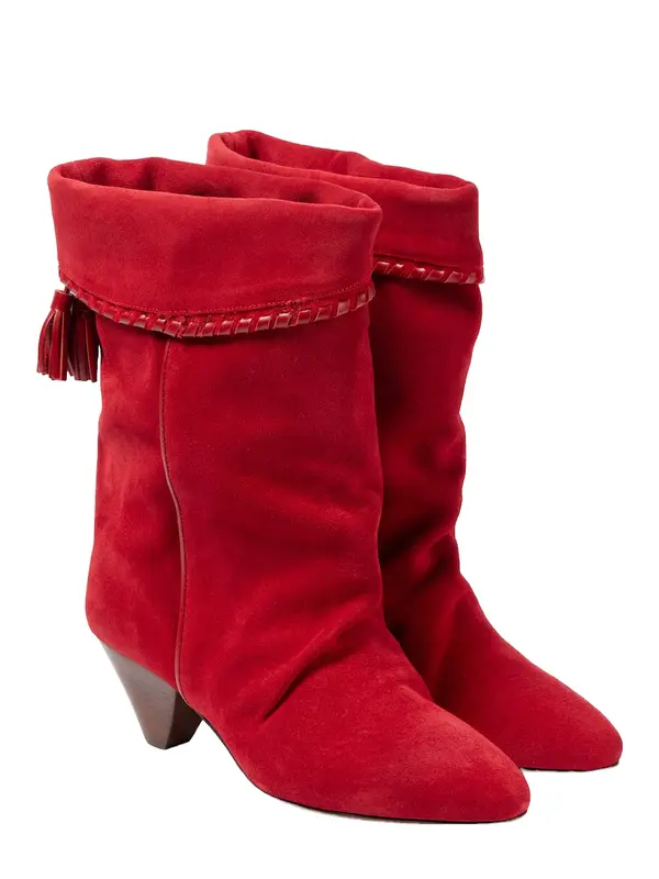 Isabel Marant Dalby Suede Cowboy Boots - Red