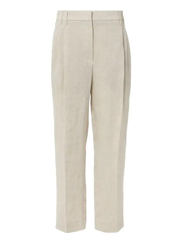 Brunello Cucinelli Linen-blend Straight Trousers - Beige